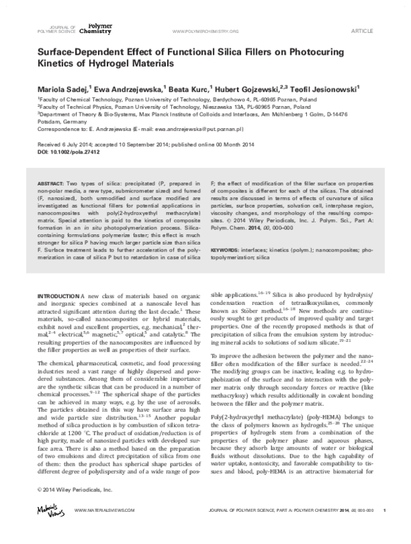 (PDF) Surface-dependent effect of functional silica fillers on photocuring kinetics of hydrogel ...