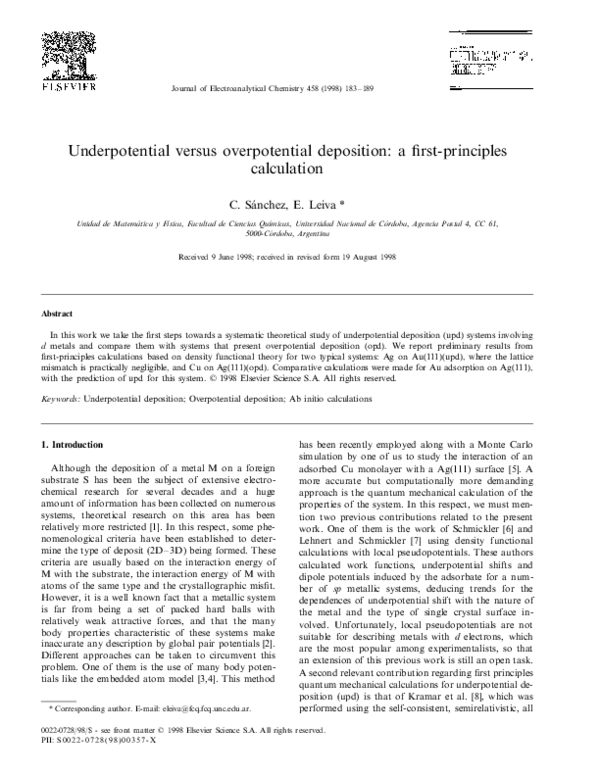 (PDF) Underpotential versus overpotential deposition: a first ...