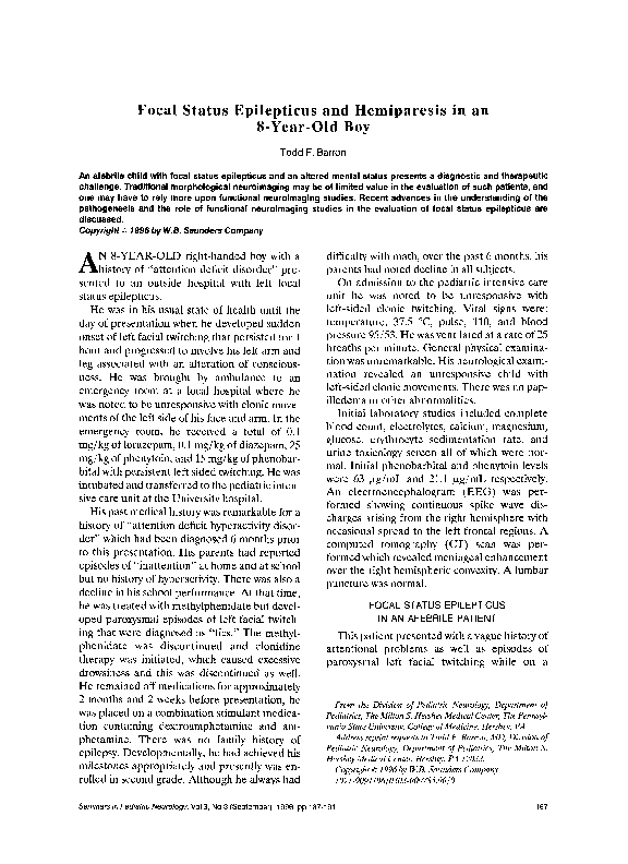 (PDF) Focal status epilepticus and hemiparesis in an 8-year-old boy