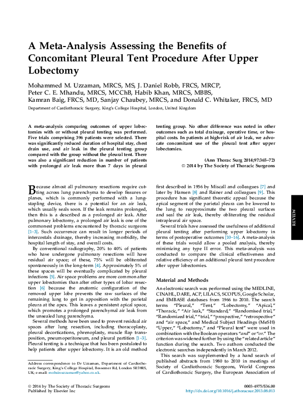 (PDF) A Meta-Analysis Assessing the Benefits of Concomitant Pleural ...