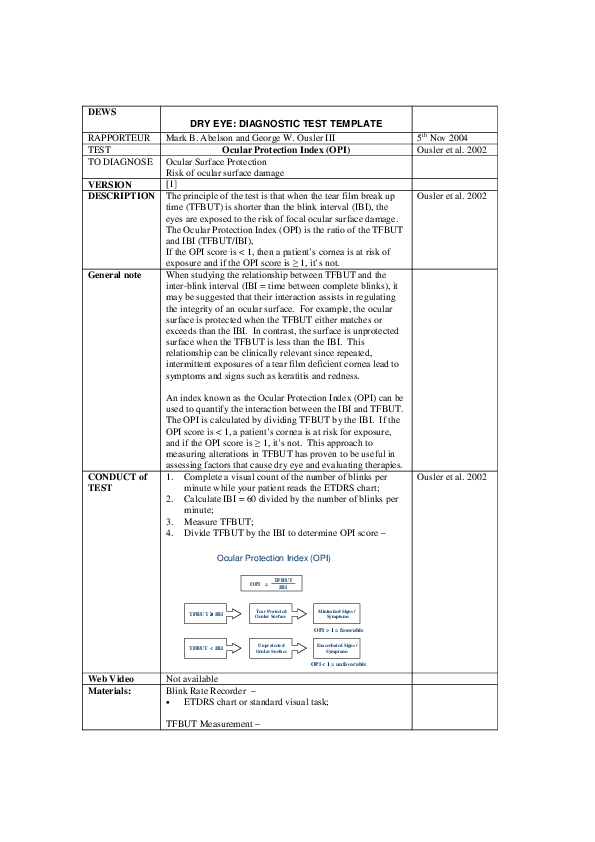 (PDF) DRY EYE: DIAGNOSTIC TEST TEMPLATE