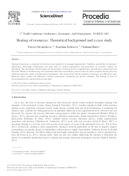 (PDF) Sharing of Resources: Theoretical Background and a Case Study
