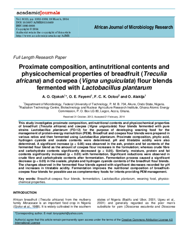 (PDF) Proximate composition, antinutritional contents and ...