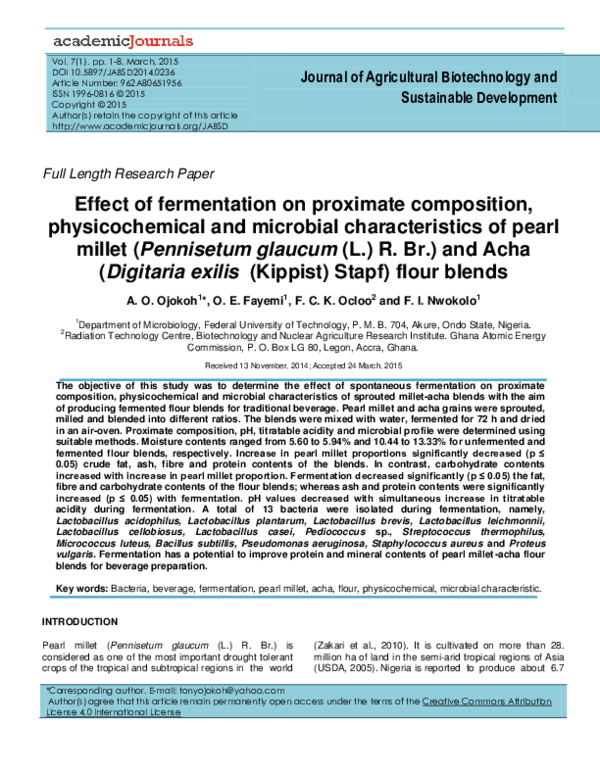 (PDF) Effect of fermentation on proximate composition, physicochemical ...