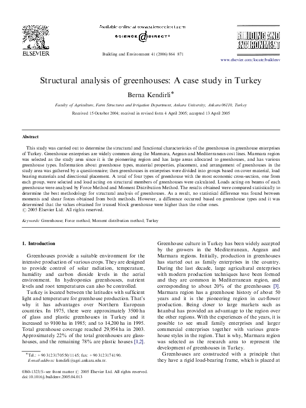 (PDF) Structural analysis of greenhouses: A case study in Turkey