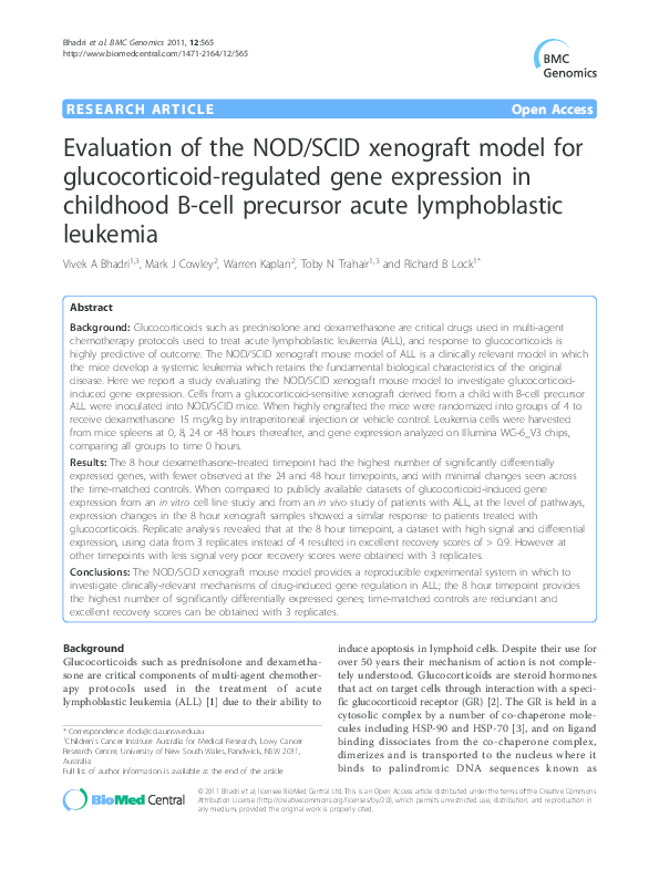 (PDF) Evaluation of the NOD/SCID xenograft model for glucocorticoid ...