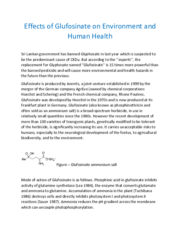 (PDF) Effects of Glufosinate on Environment and Human Health