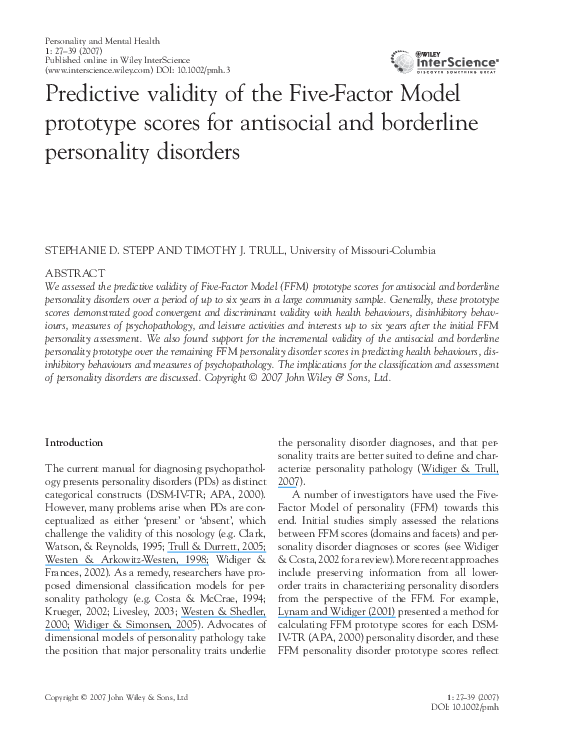 (PDF) Predictive validity of the five-factor model prototype scores for ...