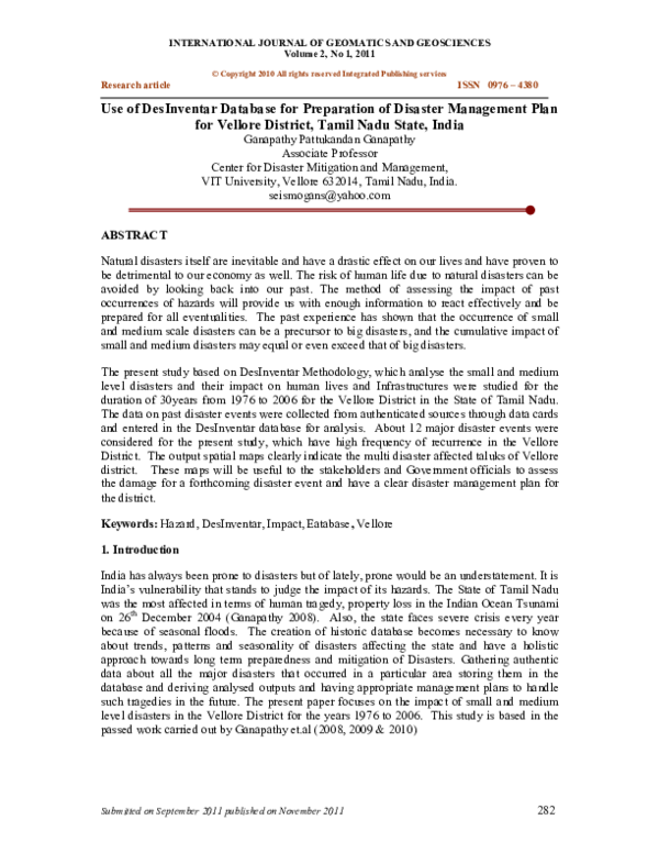 (PDF) Use of DesInventar Database for Preparation of Disaster ...