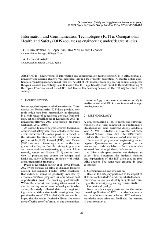(PDF) Information and Communication Technologies (ICT) in Occupational Health and Safety (OHS ...