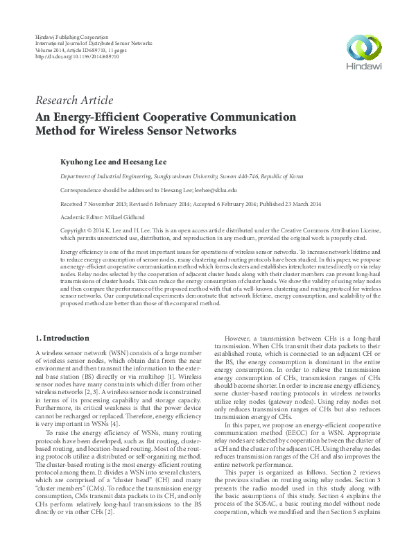 Pdf An Energy Efficient Cooperative Communication Method For Wireless
