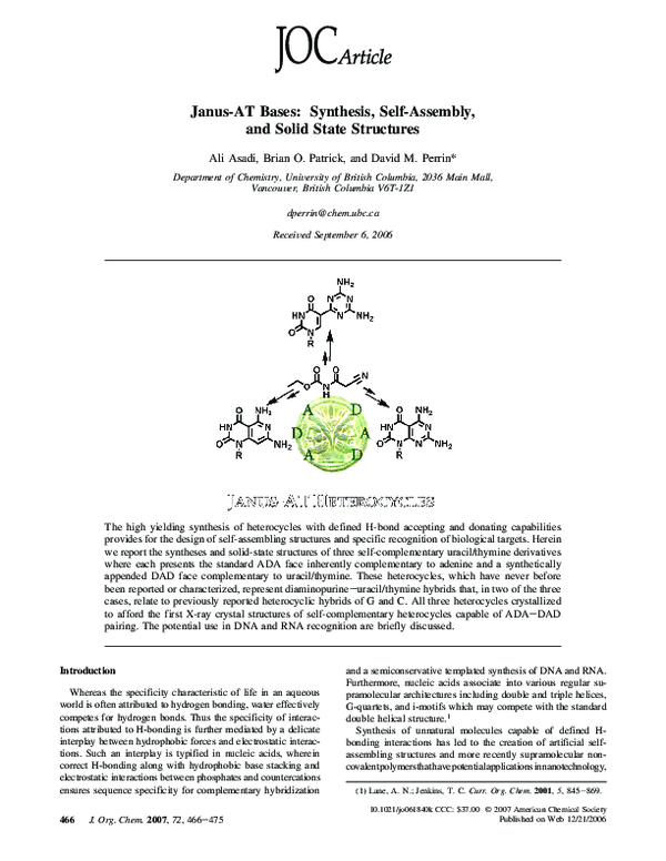 (PDF) Janus-AT Bases: Synthesis, Self-Assembly, and Solid State Structures
