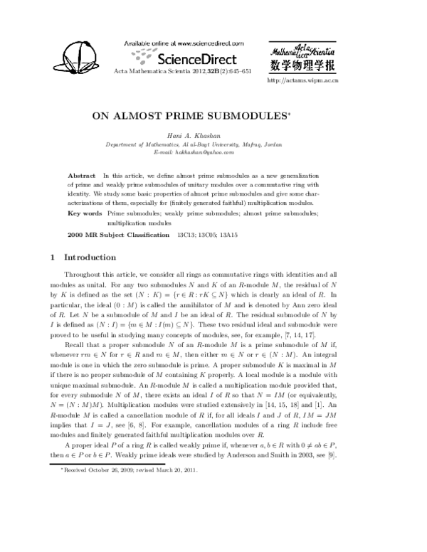 (PDF) On almost prime submodules