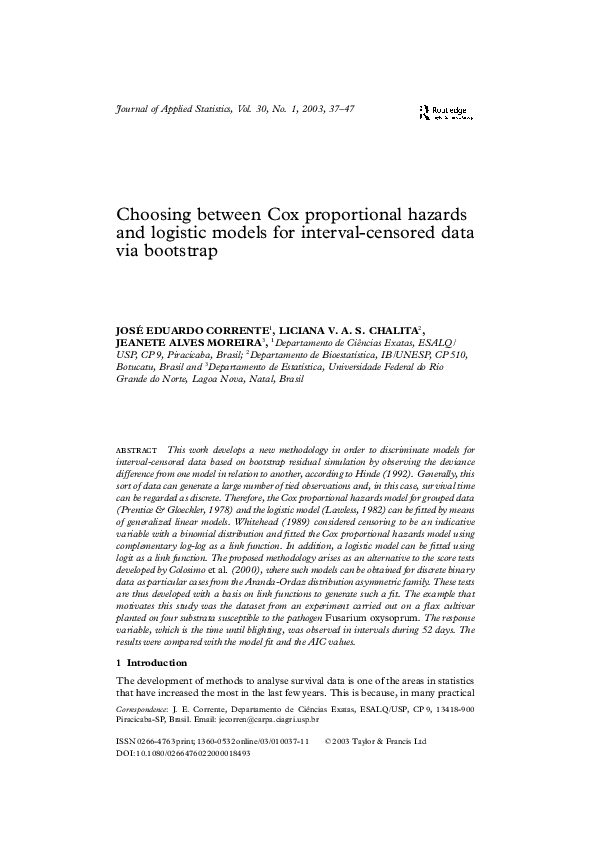(PDF) Choosing between Cox proportional hazards and logistic models for ...