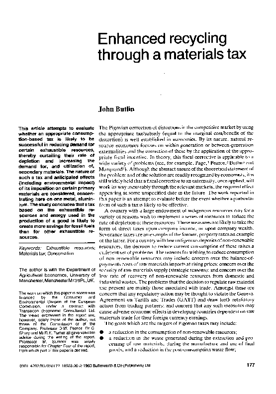 (PDF) Enhanced recycling through a materials tax