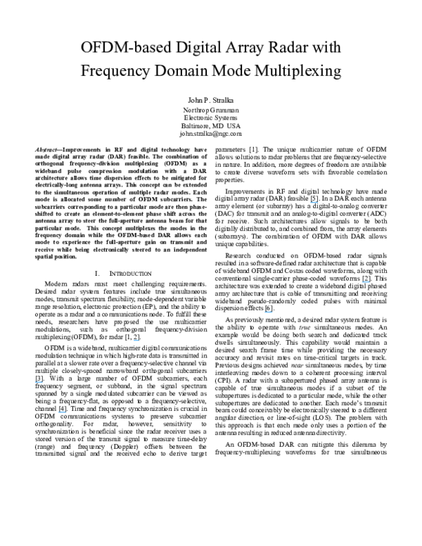 Pdf Ofdm Based Digital Array Radar With Frequency Domain Mode Multiplexing
