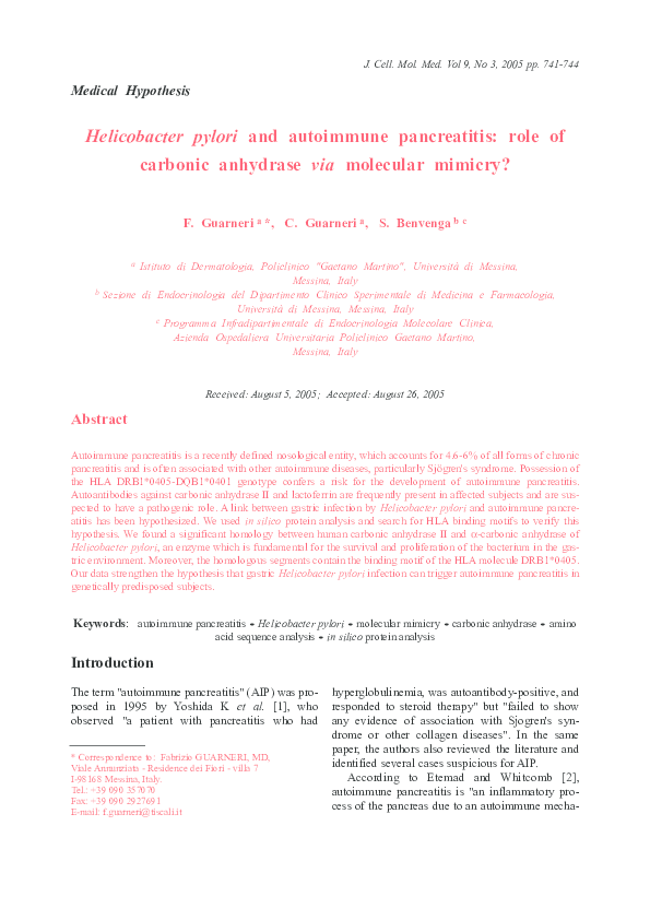 (PDF) Helicobacter pylori and autoimmune pancreatitis: role of carbonic ...