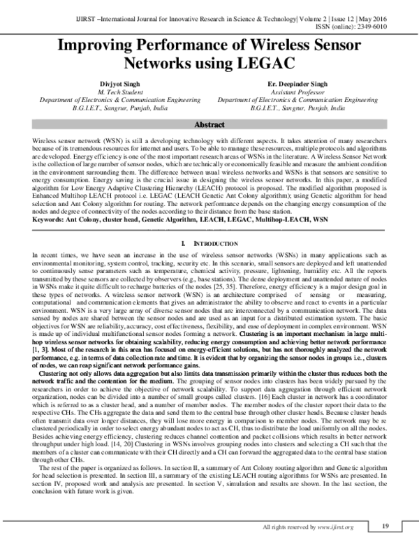 (PDF) Improving Performance of Wireless Sensor Networks using LEGAC
