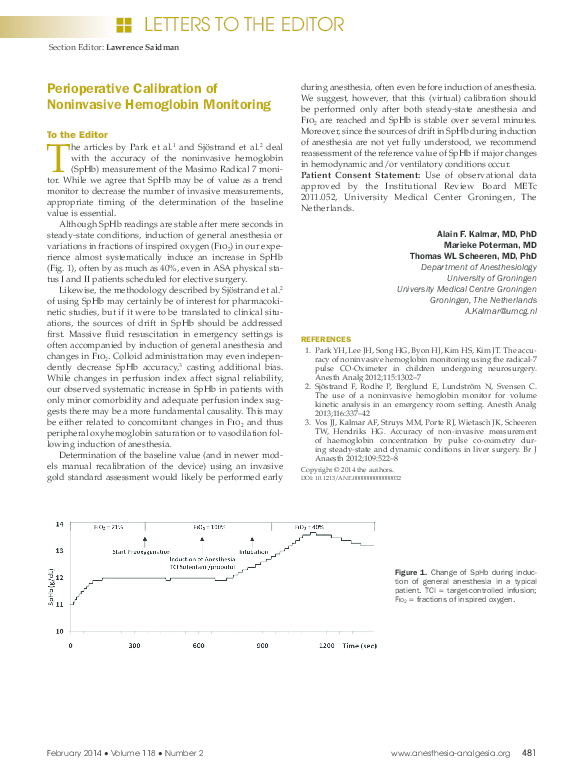 (PDF) Perioperative Calibration of Noninvasive Hemoglobin Monitoring | A. Kalmar and Thomas ...