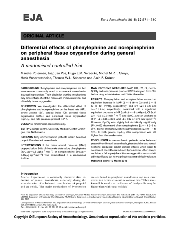 (PDF) Differential effects of phenylephrine and norepinephrine on ...