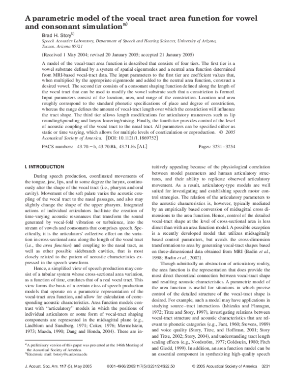 (PDF) A parametric model of the vocal tract area function for vowel and ...