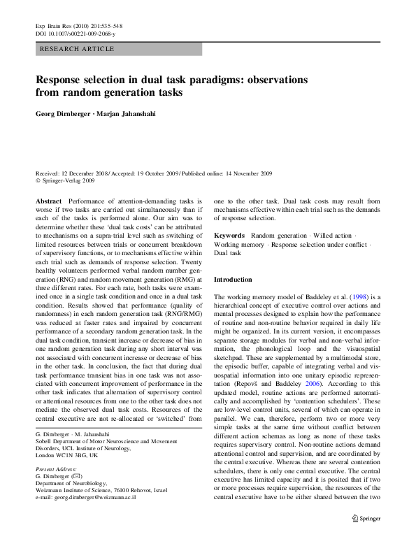 (PDF) Response selection in dual task paradigms: observations from ...