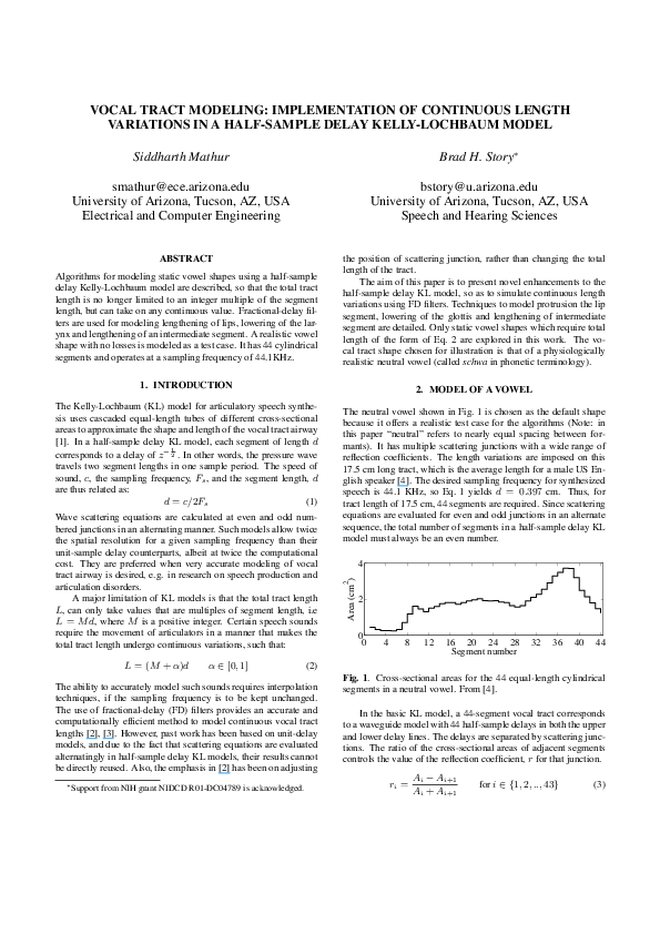 (PDF) Vocal tract modeling: implementation of continuous length ...