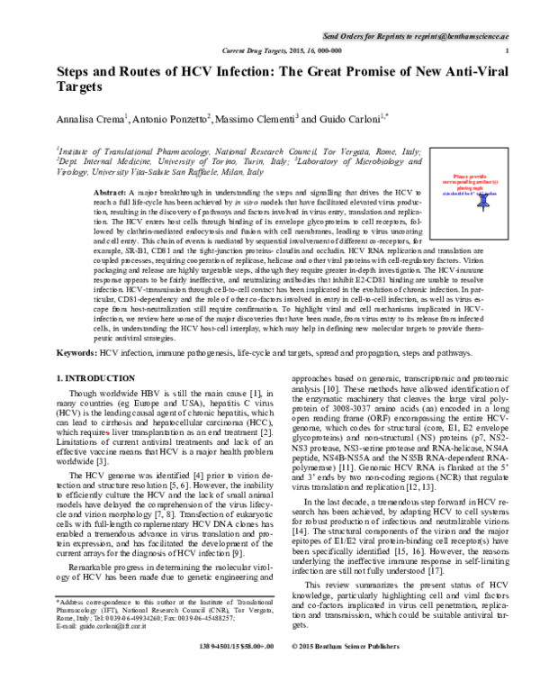 (PDF) Steps and Routes of HCV Infection: The Great Promise of New Anti ...
