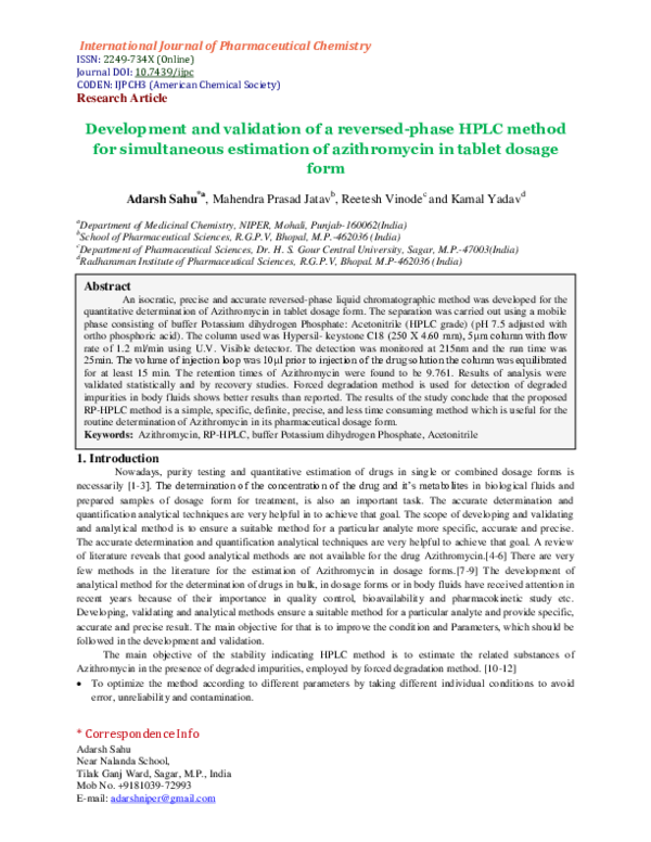 Pdf Development And Validation Of A Reversed Phase Hplc Method For Simultaneous Estimation Of