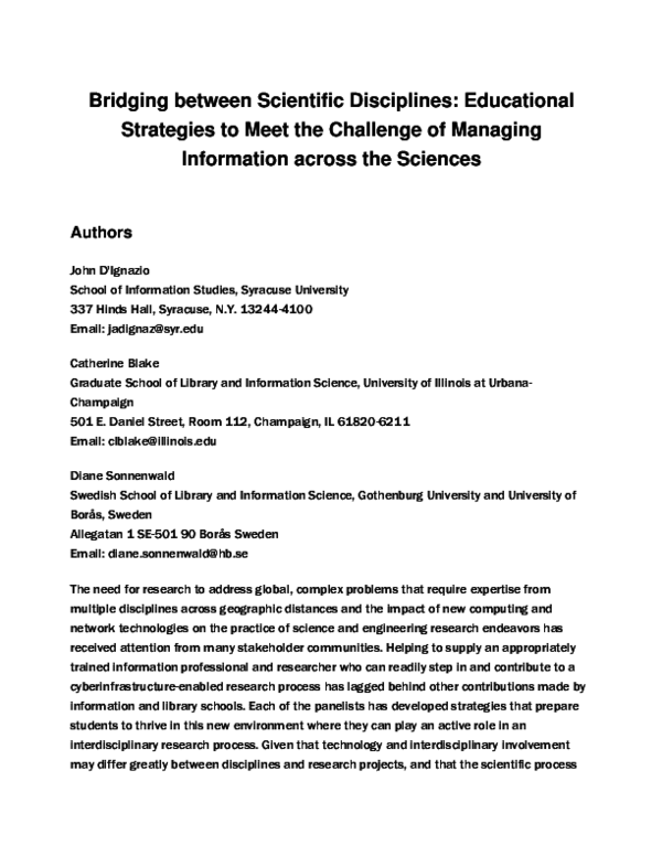 (PDF) Bridging between scientific disciplines: Educational strategies ...