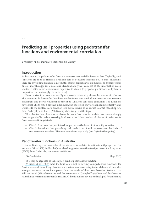 (PDF) Predicting soil properties using pedotransfer functions and environmental correlation