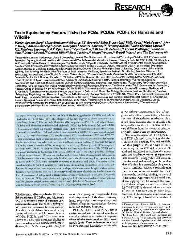 (PDF) Toxic Equivalency Factors (TEFs) for PCBs | Mark Feeley ...