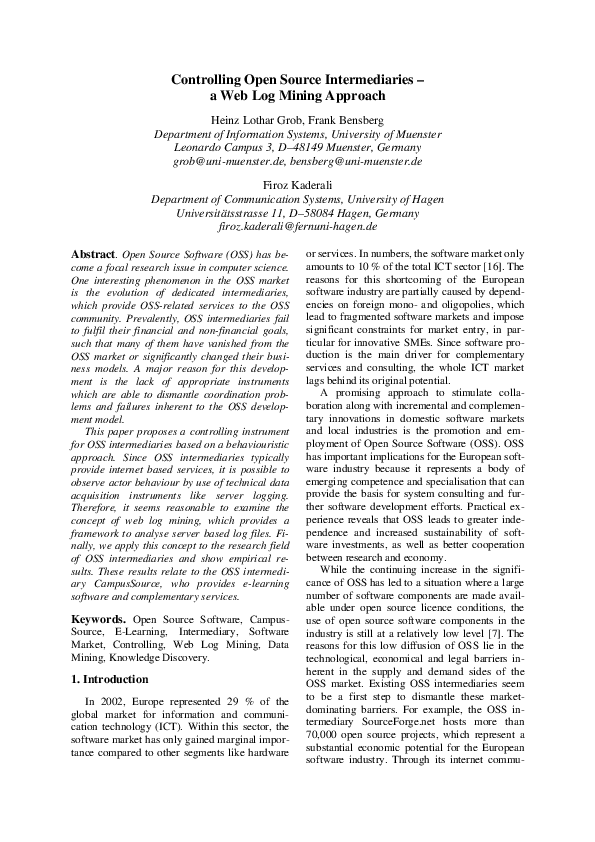Pdf Controlling Open Source Intermediaries A Web Log Mining Approach