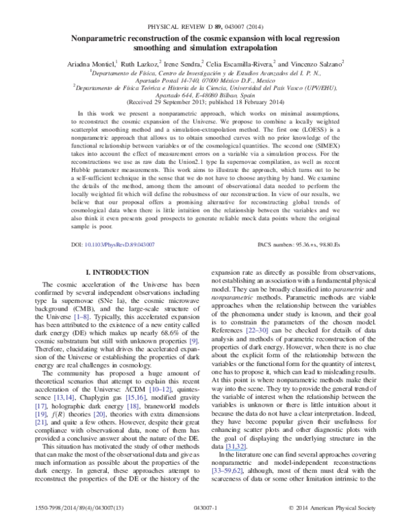 (PDF) Nonparametric reconstruction of the cosmic expansion with local regression smoothing and ...