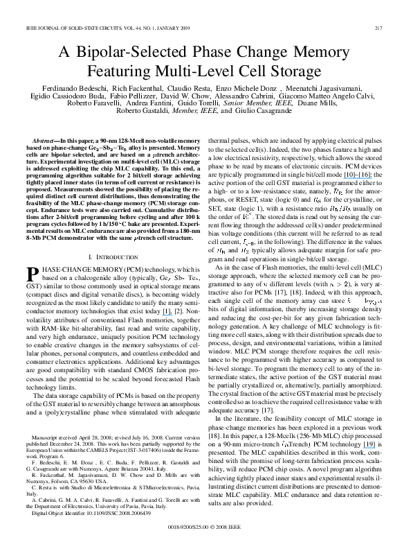 (PDF) A Bipolar-Selected Phase Change Memory Featuring Multi-Level Cell Storage | Roberto ...