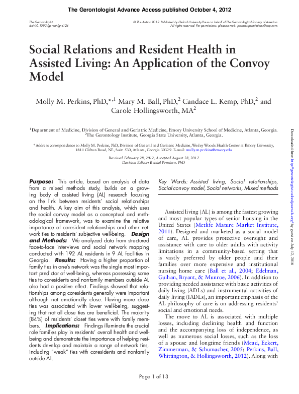 (PDF) Social Relations and Resident Health in Assisted Living: An ...