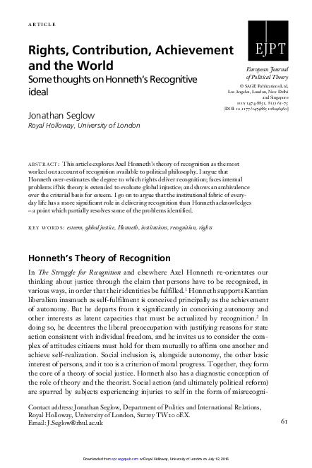 Rights, Contribution, Achievement and the World: Some thoughts on ...