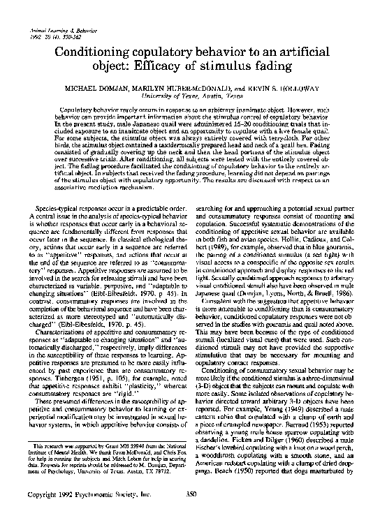 (PDF) Conditioning copulatory behavior to an artificial object ...