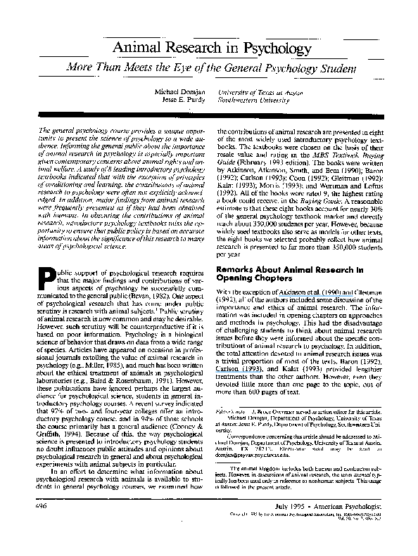 (PDF) Animal research in psychology: More than meets the eye of the ...