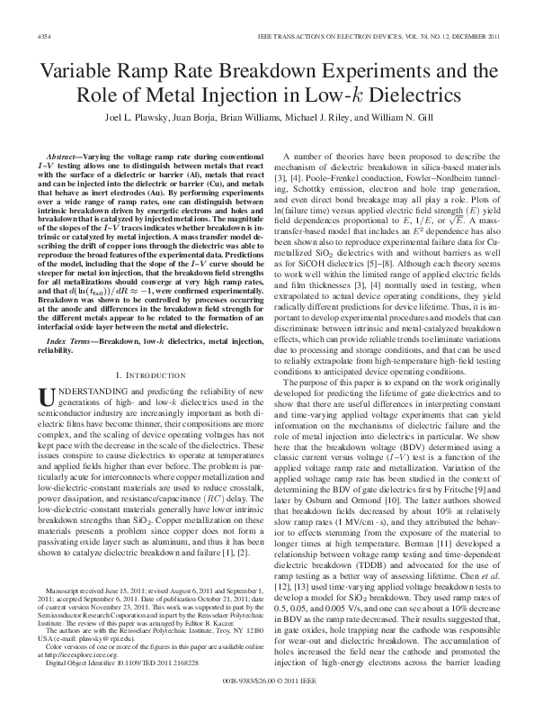 (PDF) Variable Ramp Rate Breakdown Experiments and the Role of Metal ...