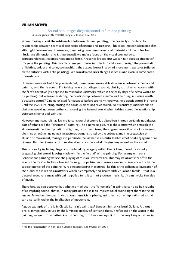 Sound and image: diegetic sound in film and painting