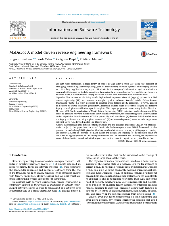 Pdf Modisco A Model Driven Reverse Engineering Framework