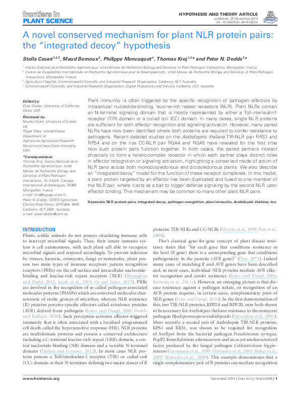 (PDF) A novel conserved mechanism for plant NLR protein pairs: the ...