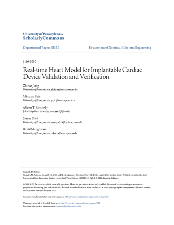 (PDF) Real-Time Heart Model for Implantable Cardiac Device Validation and Verification
