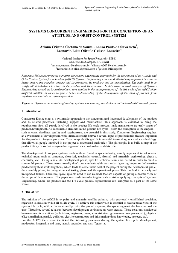 (PDF) Systems Concurrent Engineering for the Conception of an Attitude ...