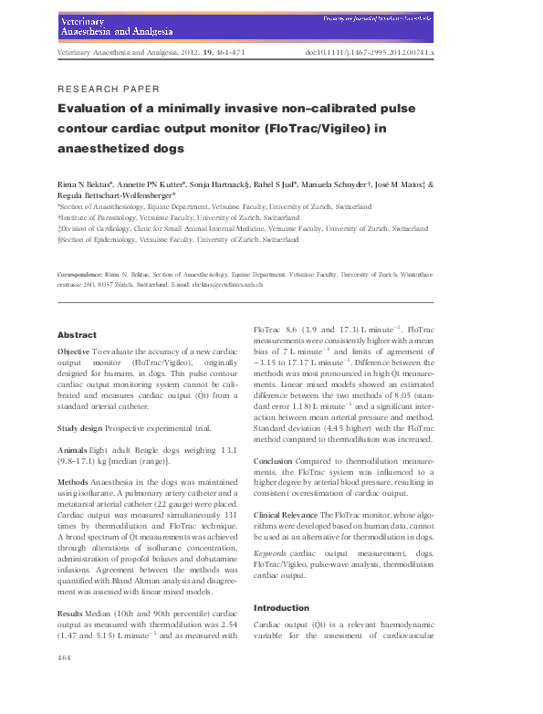 Pdf Assessment Of Three Minimally Invasive Continuous Cardiac Output Measurement Methods In