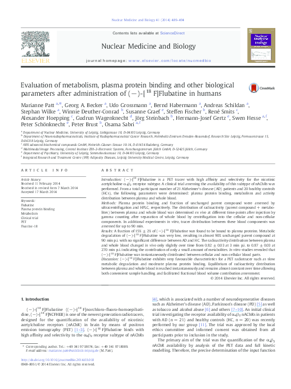 (PDF) Evaluation of metabolism, plasma protein binding and other ...