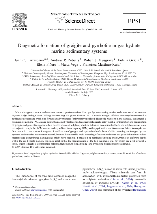 (PDF) Diagenetic formation of greigite and pyrrhotite in gas hydrate ...