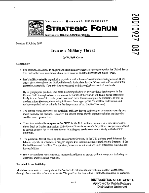 (PDF) Iran as a Military Threat