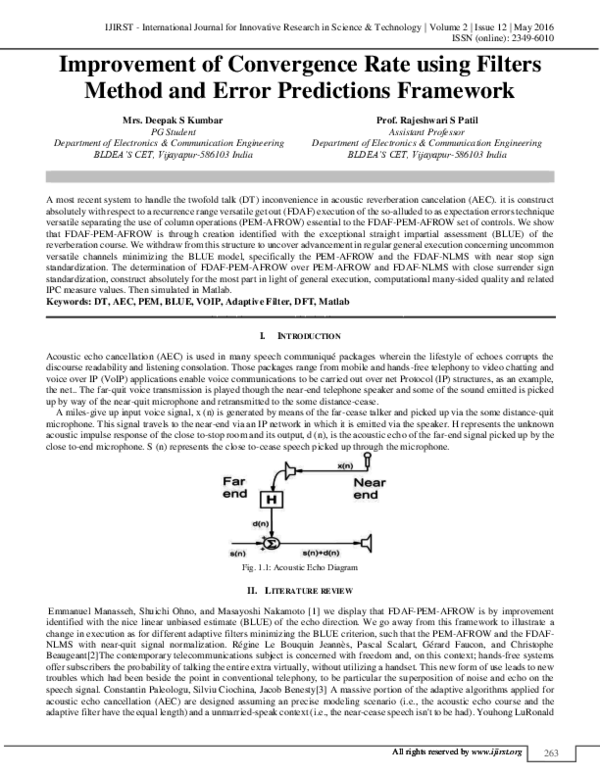 (PDF) Improvement of Convergence Rate using Filters Method and Error ...